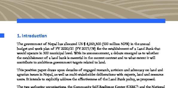 A Position Paper: The Land Bank in Nepal – CSRC Nepal